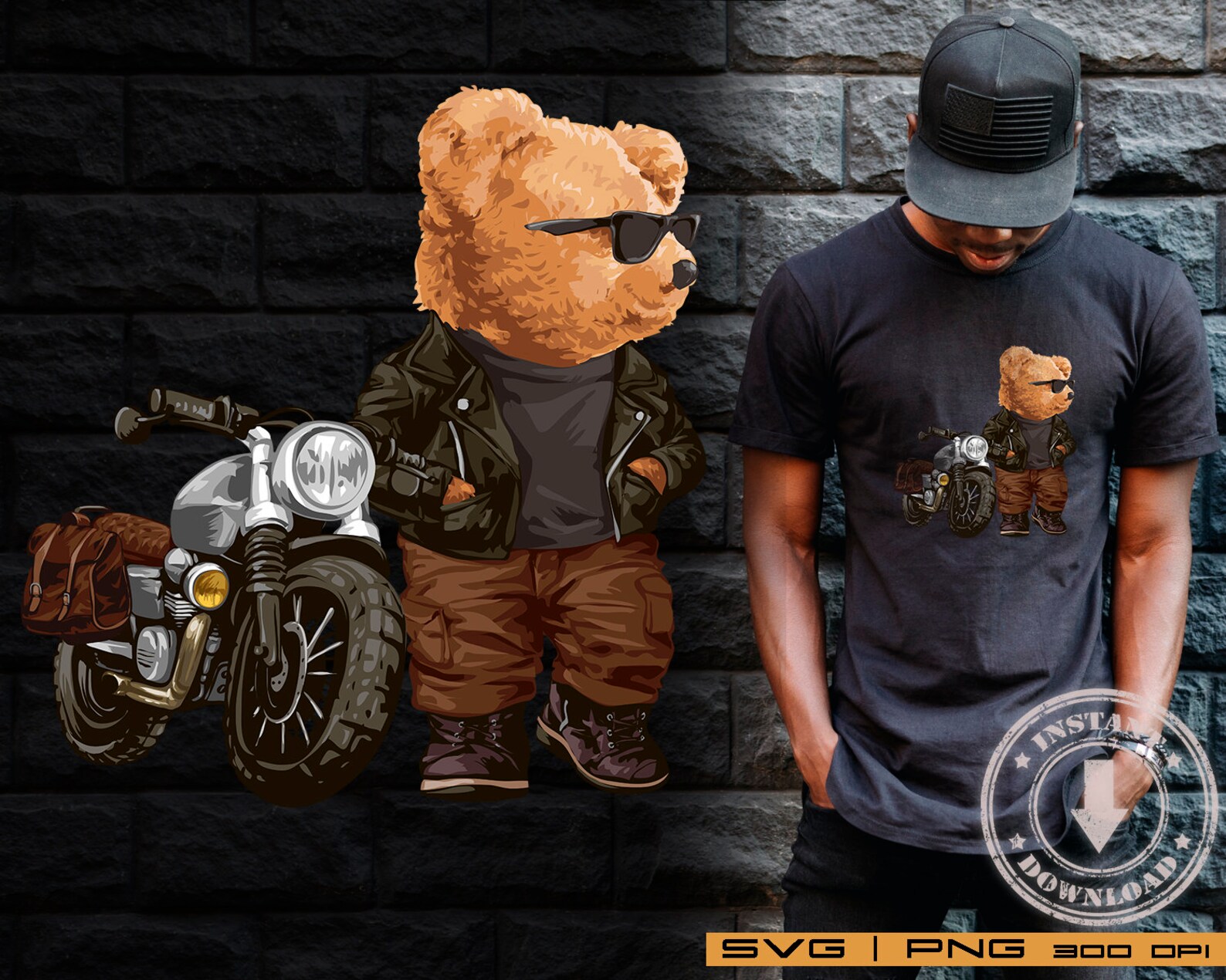 Cool Bear Motorcycle SVG | DTG Printing, T-shirt Sublimation (digital ...