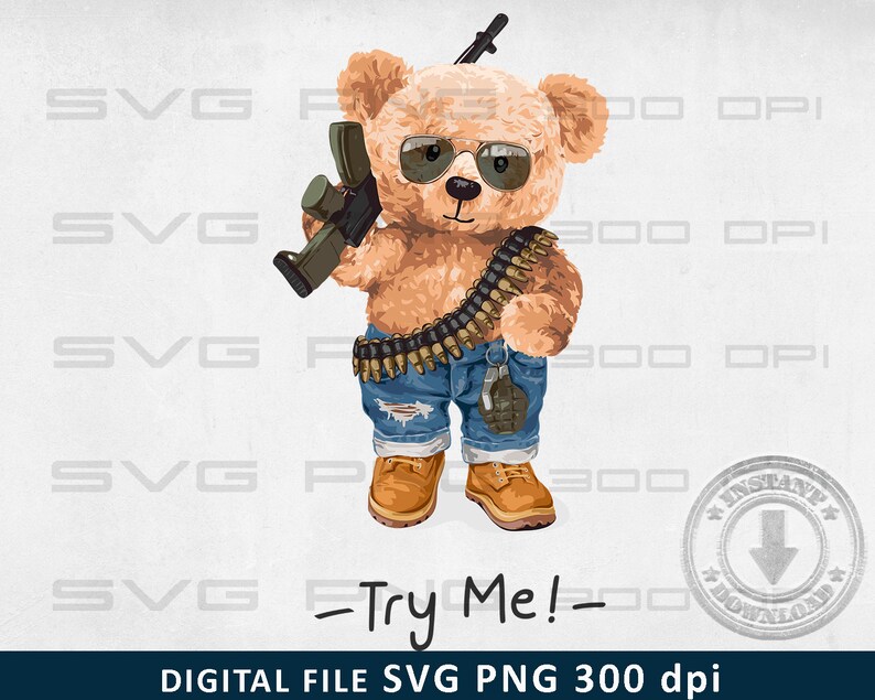 Cool Teddy Bear With Grenade SVG PNG | DTG Printing (digital Download ...