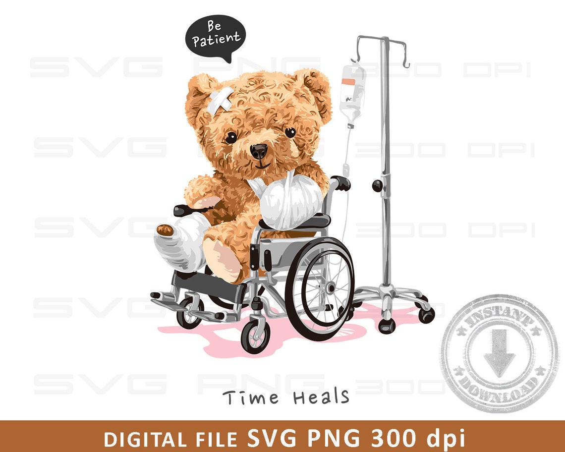 Teddy Bear in Wheelchair SVG PNG: DTG Printing File (digital Download ...