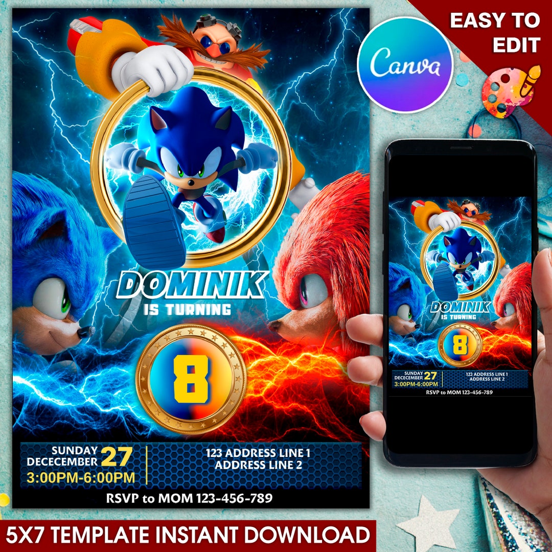 Sonic Party Invite, Birthday Invitation, Editable in Canva Printable ...