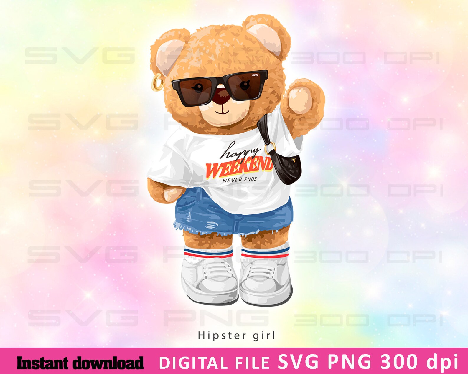 Cool Bear Girl SVG PNG DTG Printing Instant Download T-shirt ...