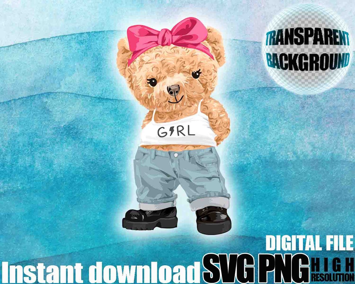 Teddy Bear Girl SVG PNG | DTG Printing | Instant Download | T-shirt ...