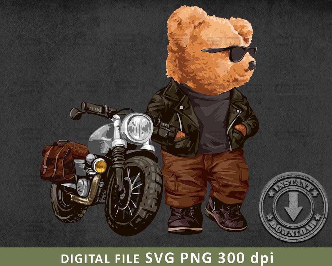 Cool Bear Motorcycle SVG | DTG Printing, T-shirt Sublimation (digital ...