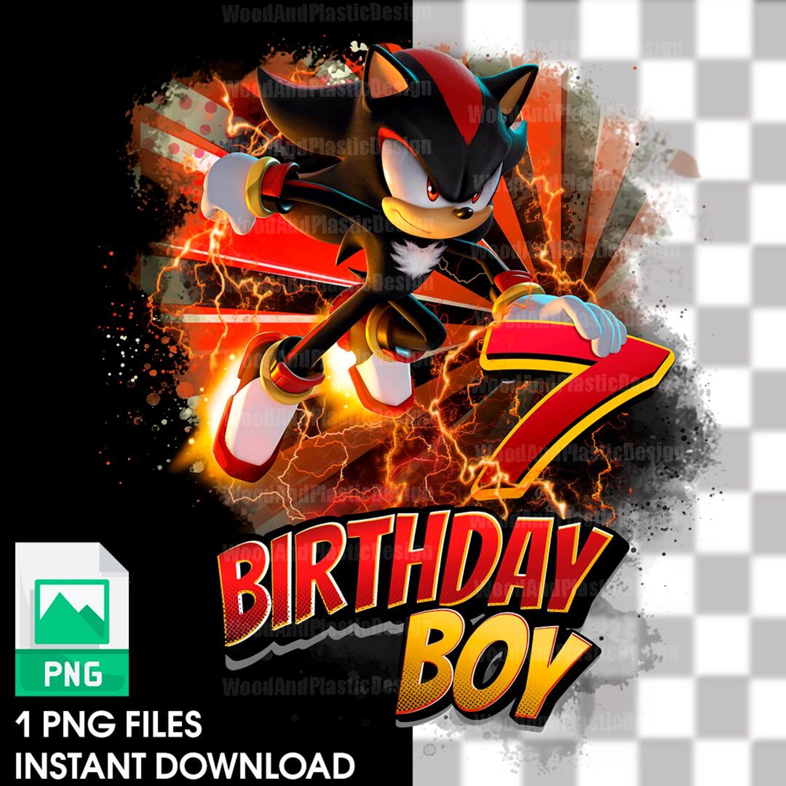 Shadow the Hedgehog 7th Birthday Boy PNG | T-shirt Design (digital ...