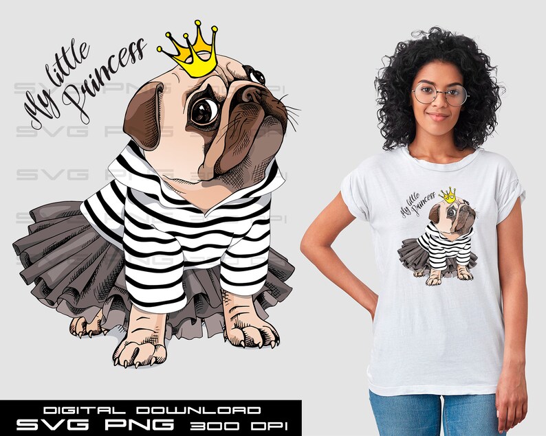 Pug Girl Princess PNG SVG Sublimation Design Download DTG - Etsy