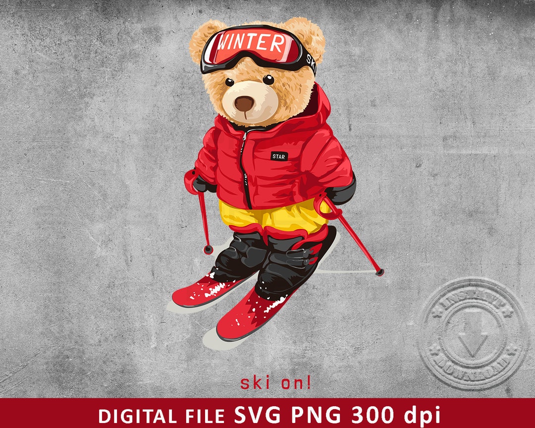 Teddy Bear on Skis SVG PNG | DTG Printing | Instant Download | T-shirt ...
