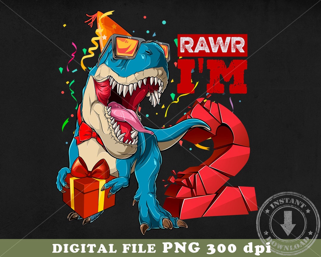 T-rex 2th Birthday Boy | 2th Birthday Boy Dinosaur PNG | Instant ...