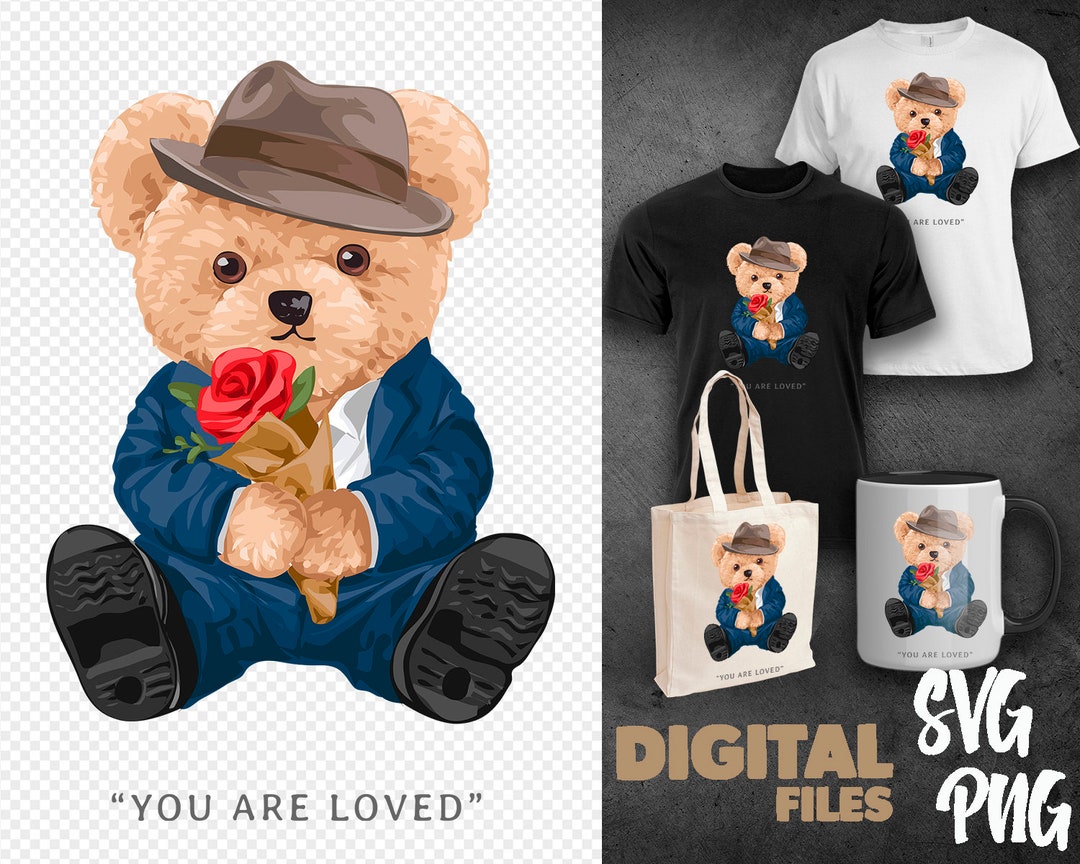Valentine Bear With Roses PNG SVG | DTG Printing, T-shirt Sublimation ...