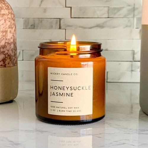 Honeysuckle Jasmine Soy Candle Amber Jar Candle Spring - Etsy