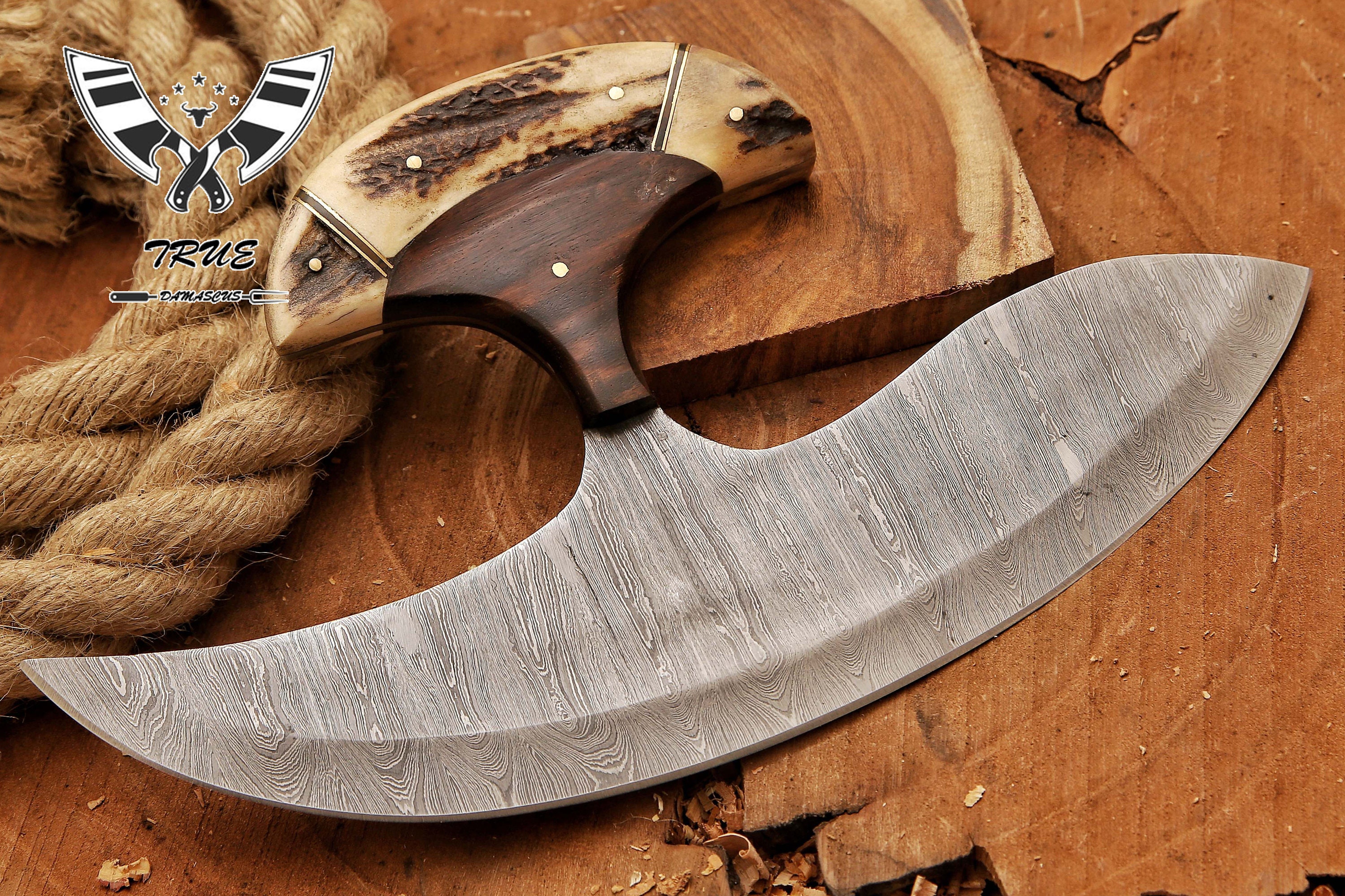Hand Forged Fixed Blade Damascus Steel Pizza Cutter With - Etsy