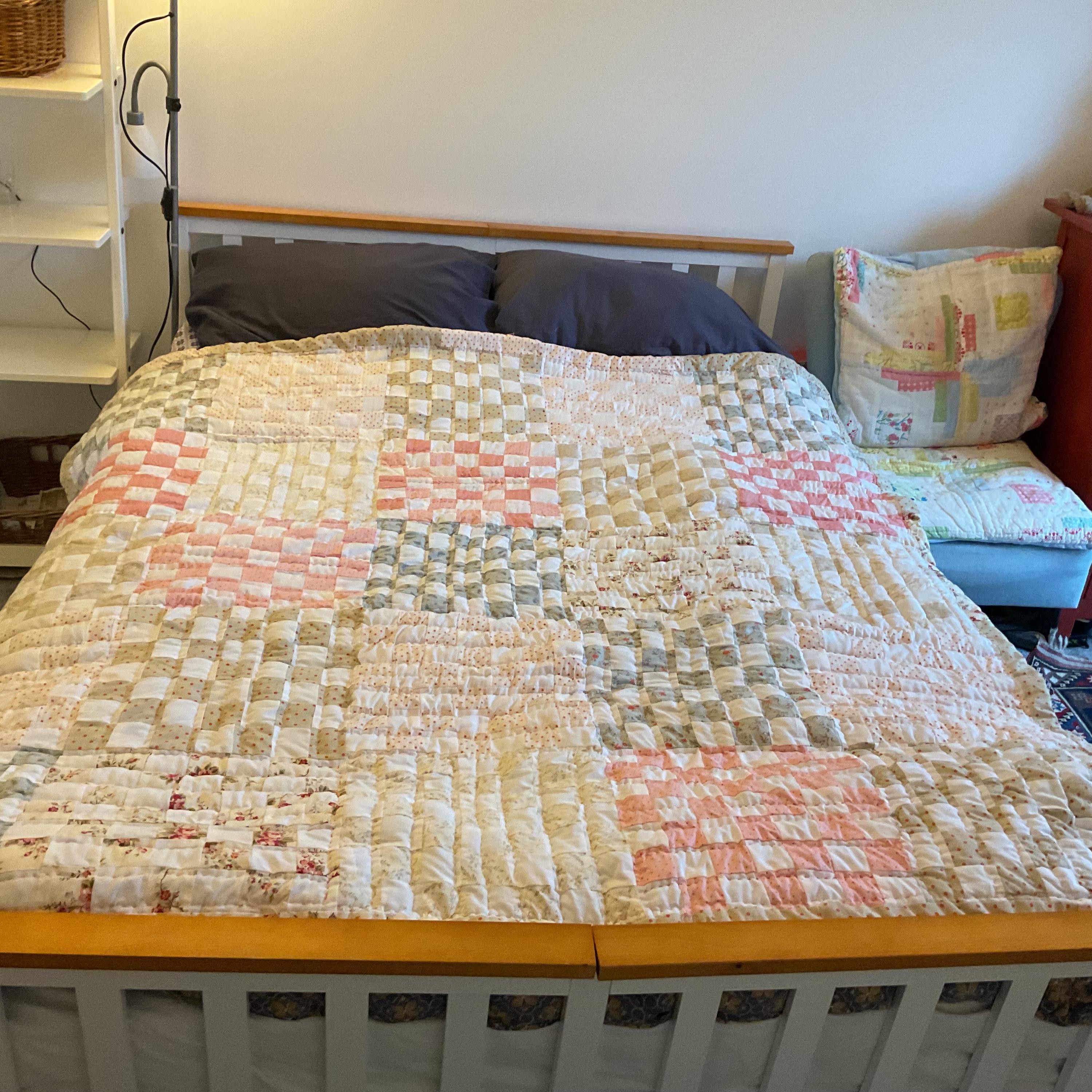 Large Double Patchwork Quilt in Soft Creams, Pinks and Grey ...