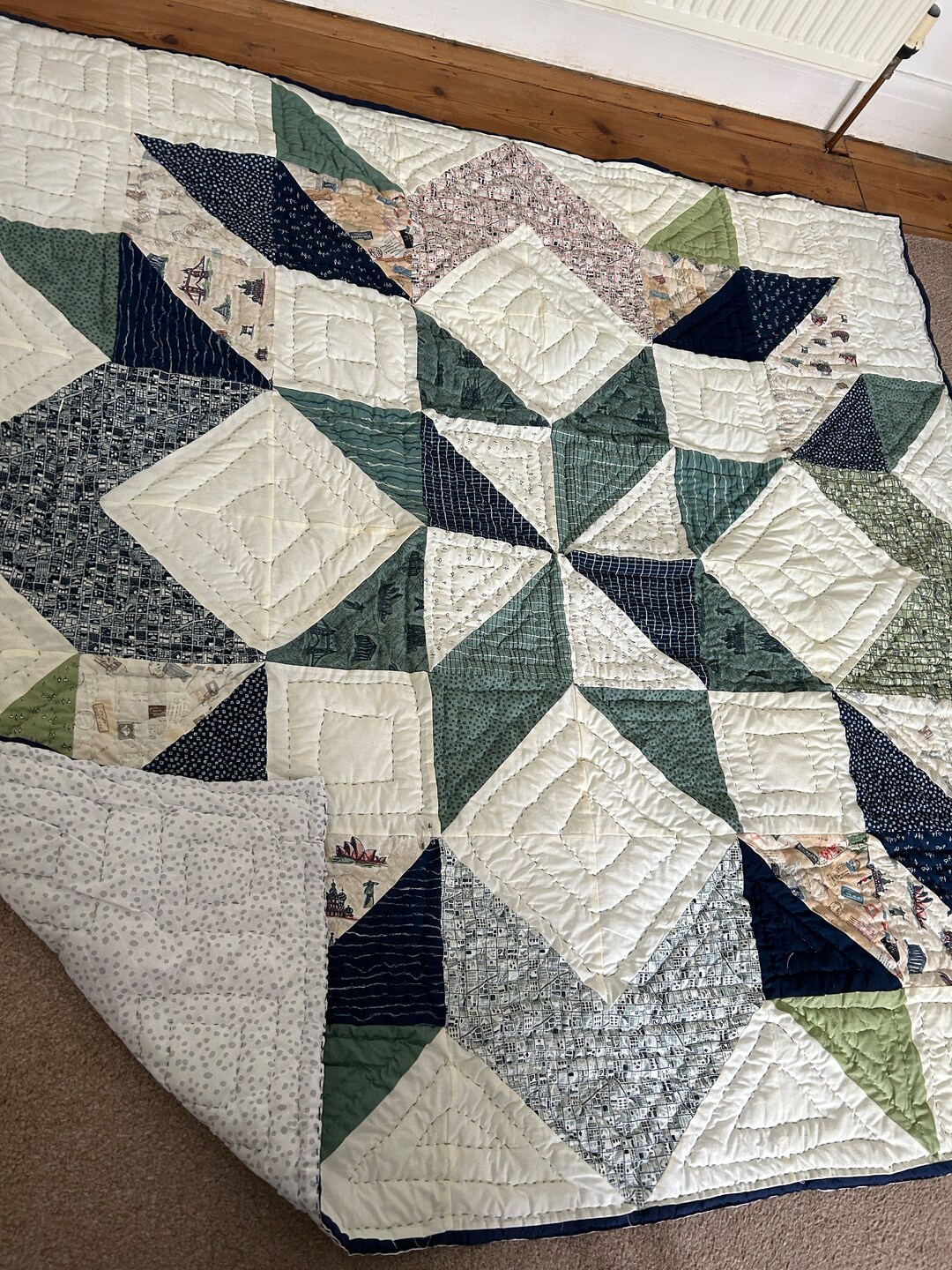 Large Double Patchwork Quit . Carpenters Star Using Fabrics on a Travel ...