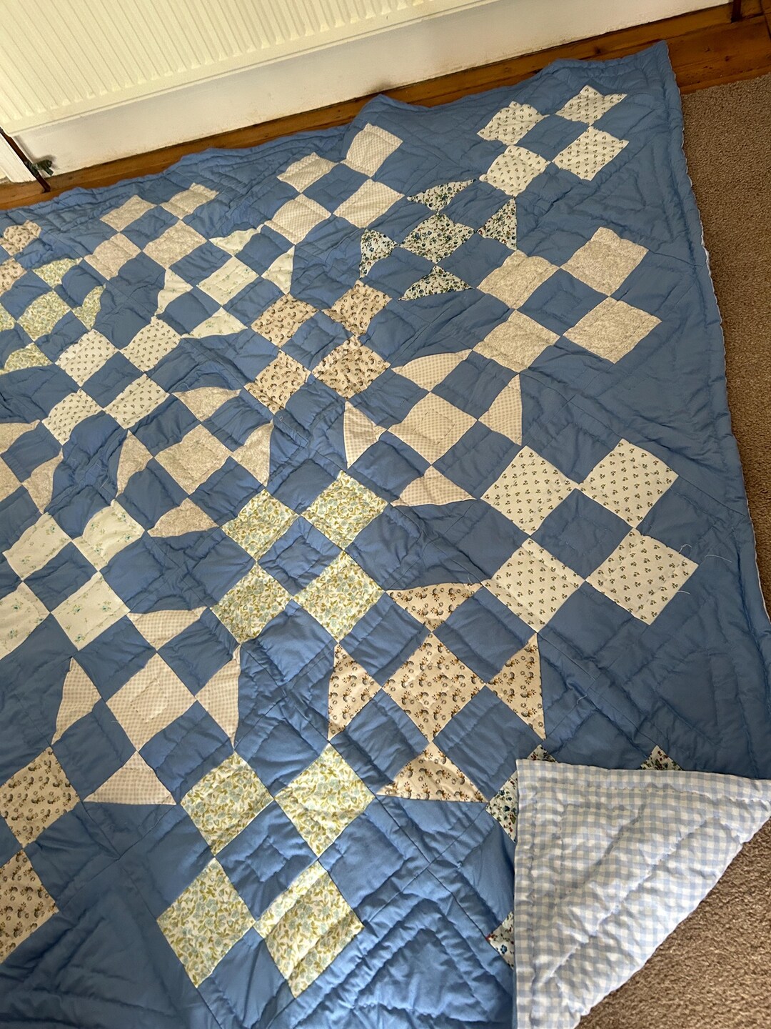 Large Double Patchwork Quilt in Vibrant Cornflower Blue and Whites ...