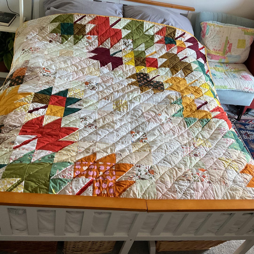 Large Double Patchwork Quilt in a Scrappy Falling Leaves Pattern. - Etsy