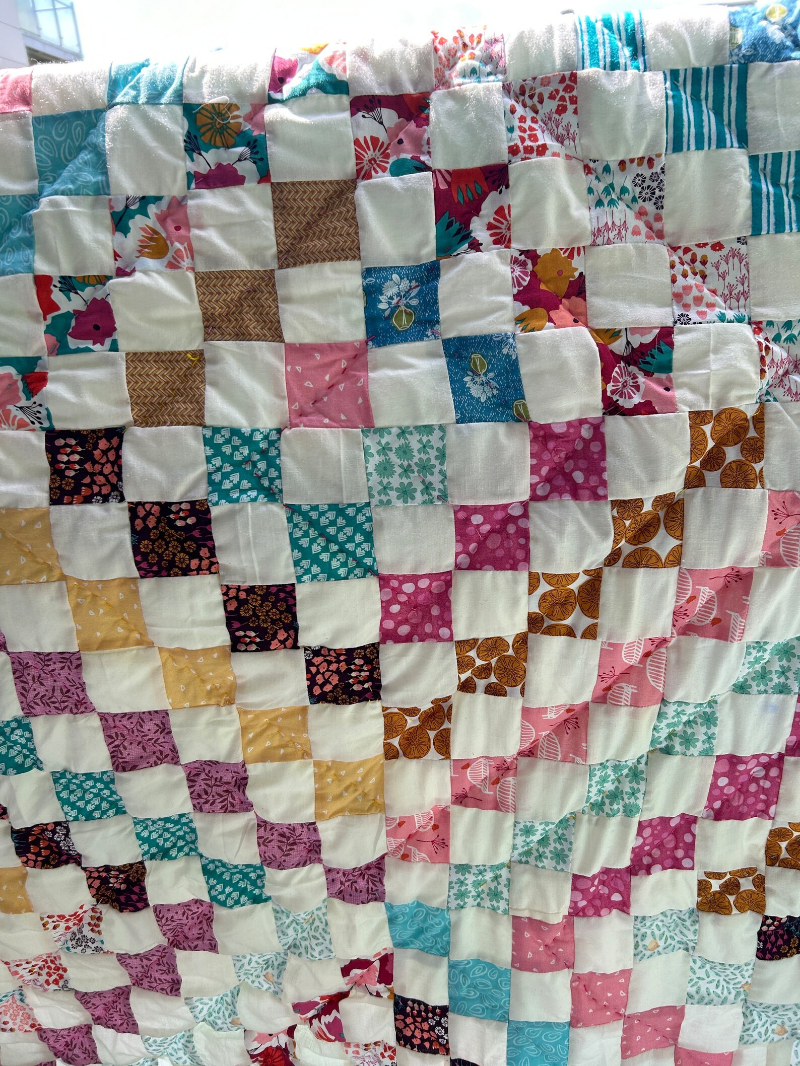 Large Double Patchwork Quilt . Traditional Round the World Pattern in ...
