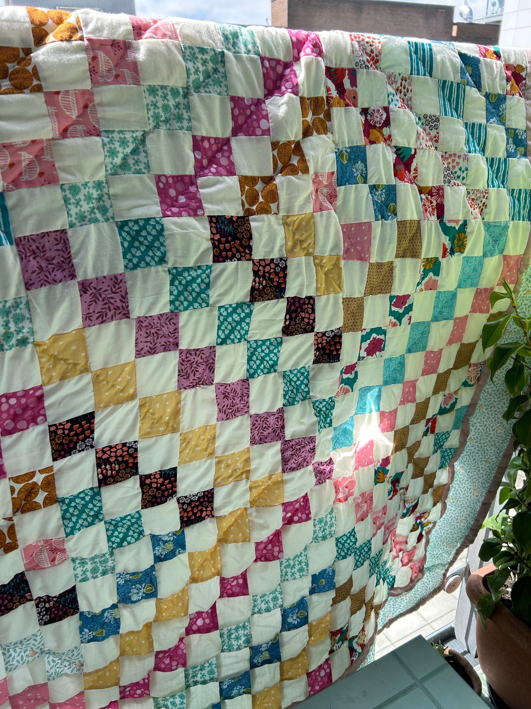Large Double Patchwork Quilt . Traditional Round the World Pattern in ...