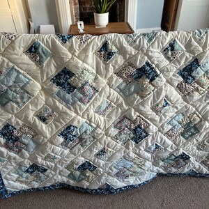 Large Double Patchwork Quilt, Using Blues and Whites .hand Quilted ...