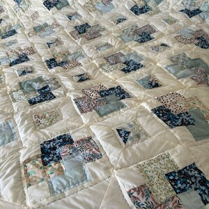 Large Double Patchwork Quilt, Using Blues and Whites .hand Quilted ...