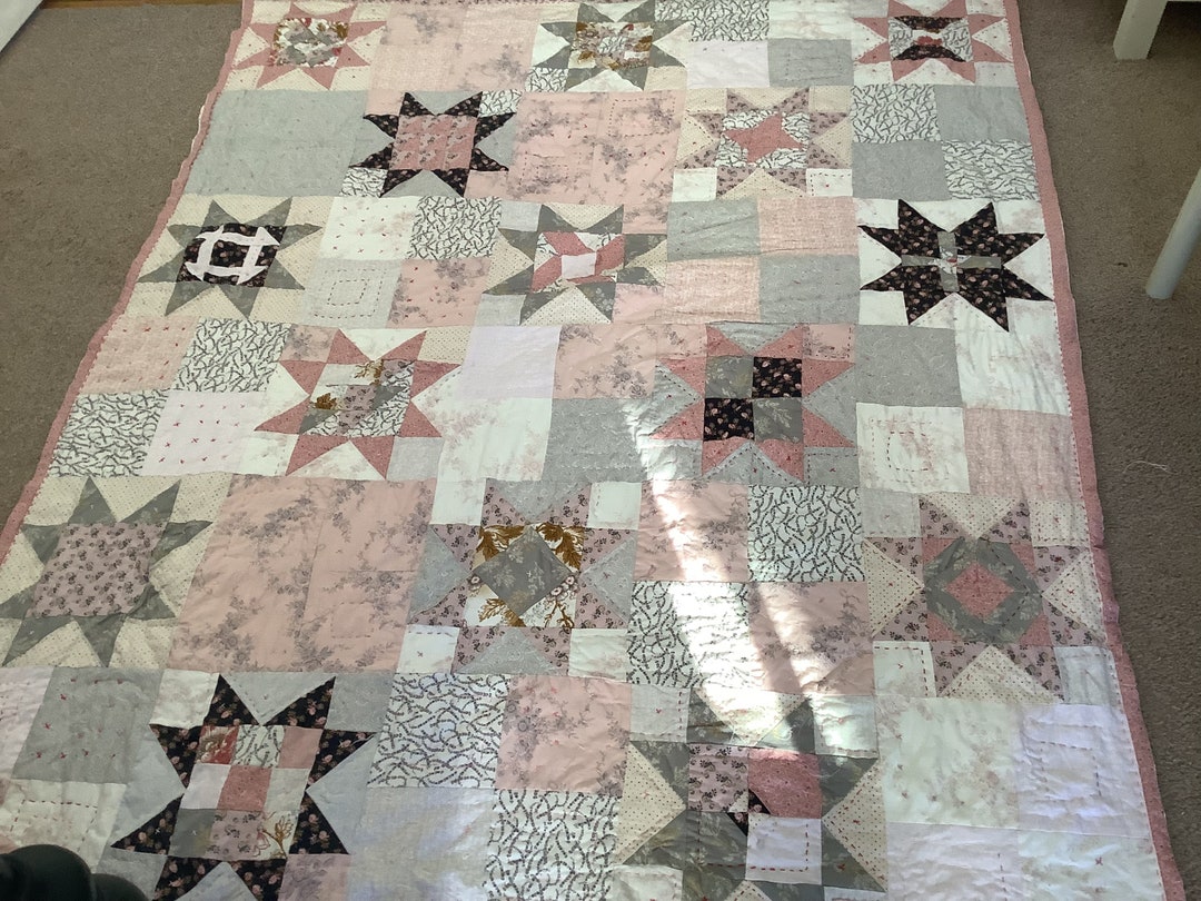 Large Pink and Grey Patchwork Quilt Hand Made and Hand Quilted - Etsy