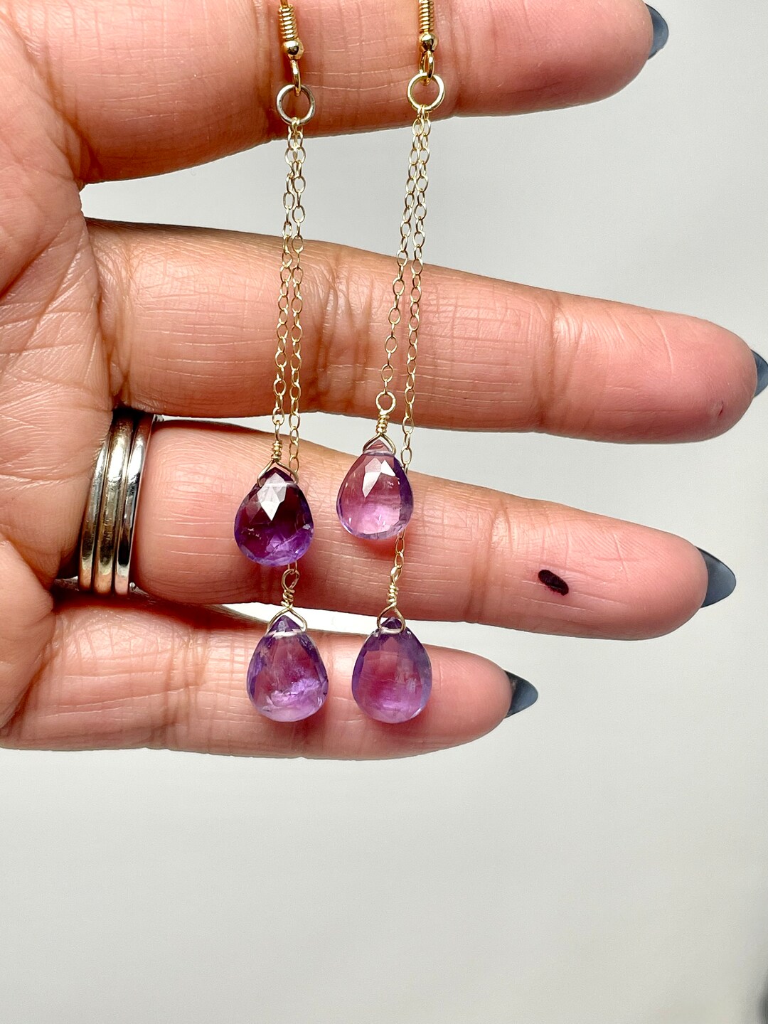 Amethyst Dangle Earrings Gold Drop Earrings Delicate - Etsy