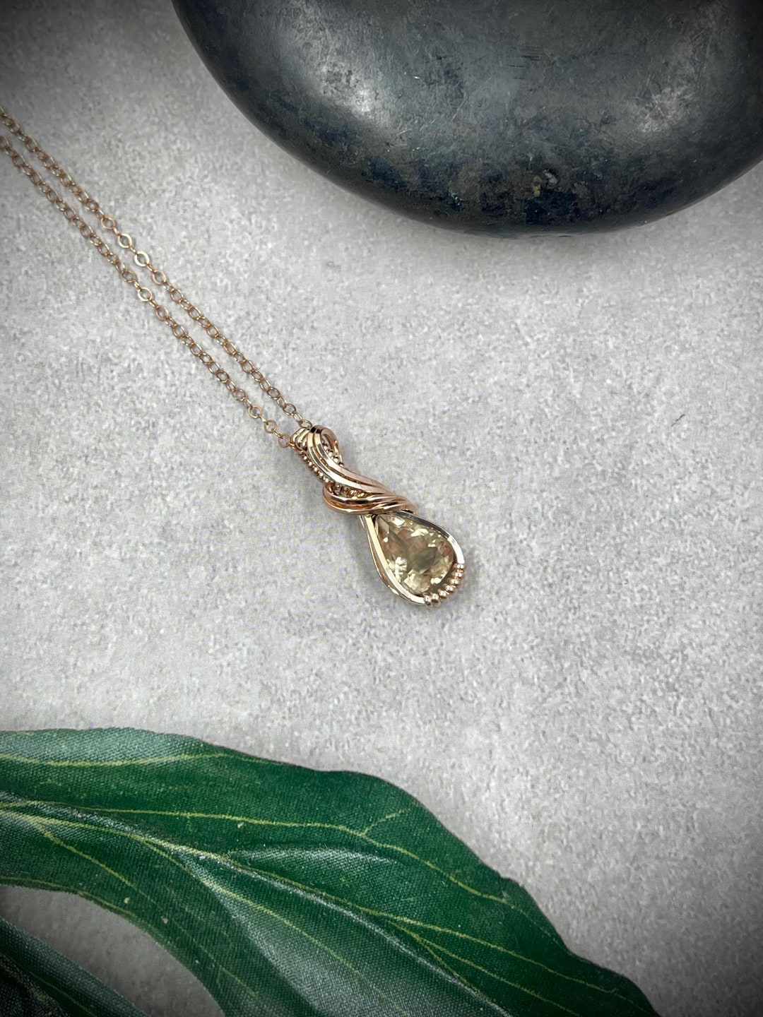 Oregon Sunstone Necklace, Rose Gold Sunstone Pendant, Wire Wrapped ...