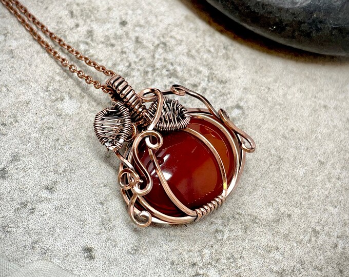 Wire Wrapped Carnelian Pumpkin Necklace: Fall Jewelry, Halloween ...