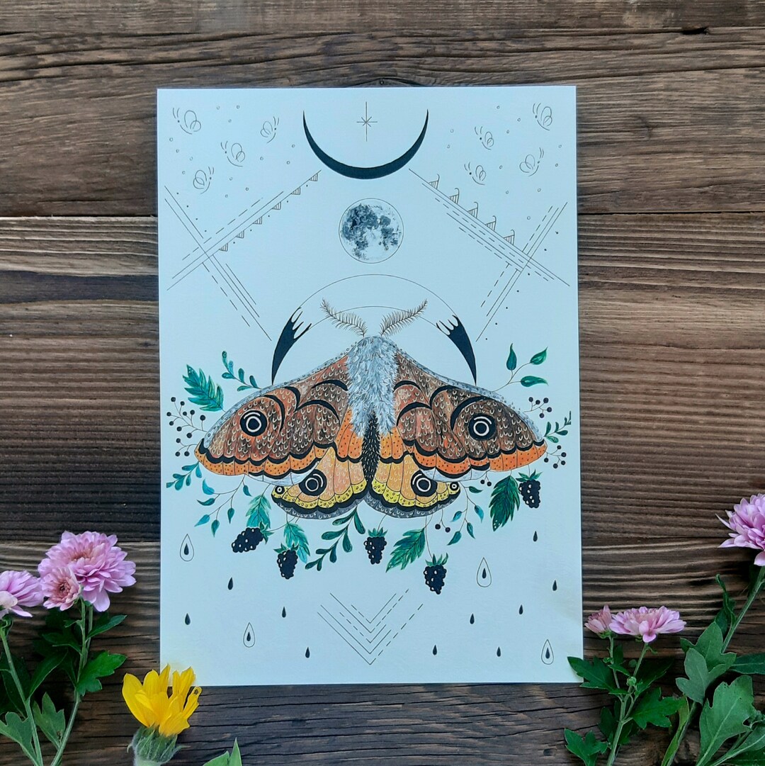 Graphics Night Moth Print Moon Slavic Wicca Ecru - Etsy
