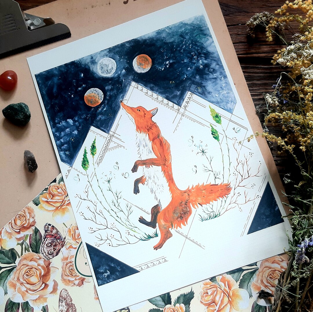 Graphics Dancing Fox Print White Slavic - Etsy