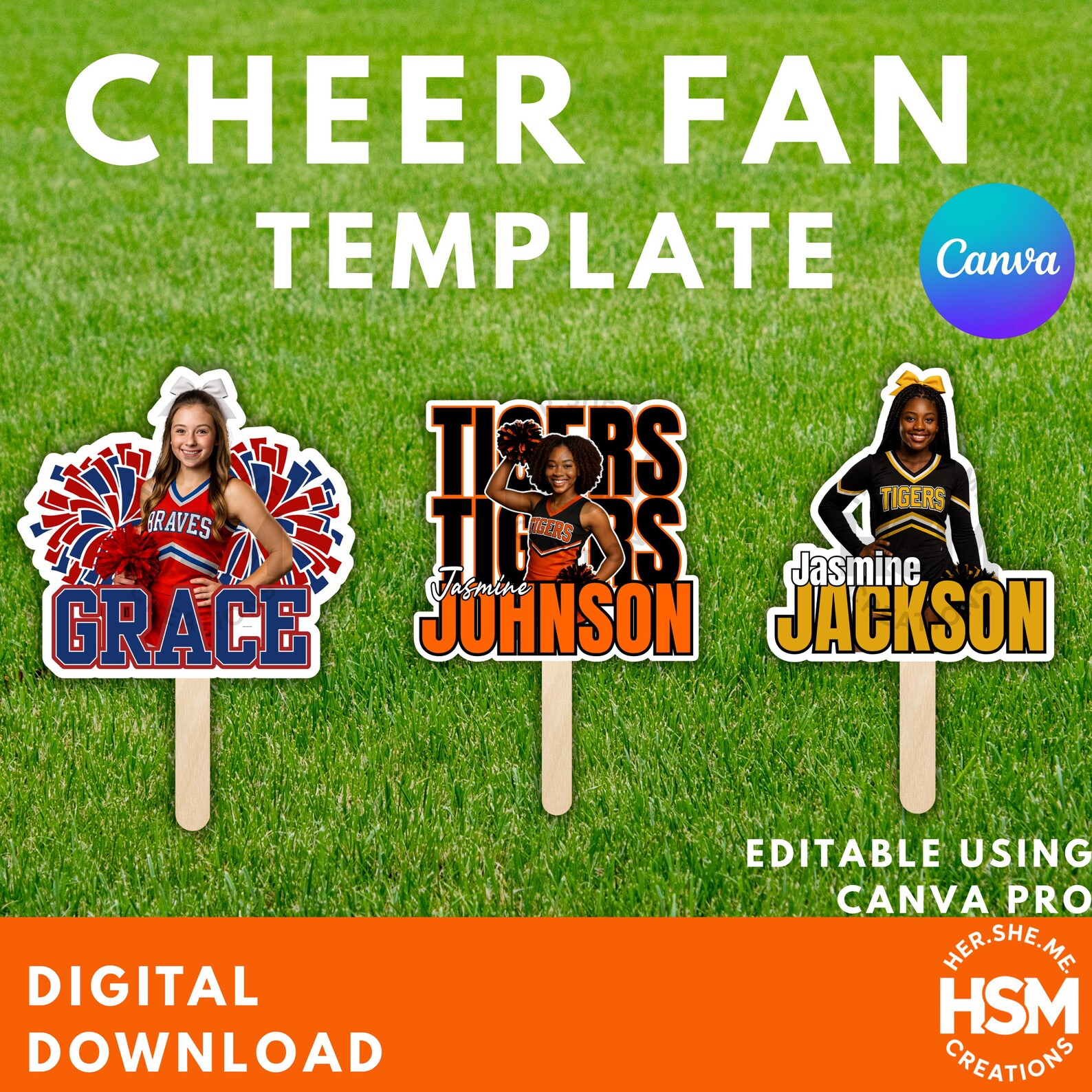 Editable Template Cheerleading Fan, Digital Download, Custom Handheld ...