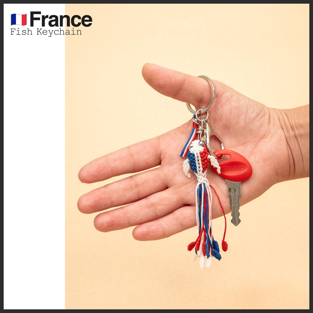 France Flag Fish Bag Charm Keychain, Macrame Key Ring: Braided Keyring ...