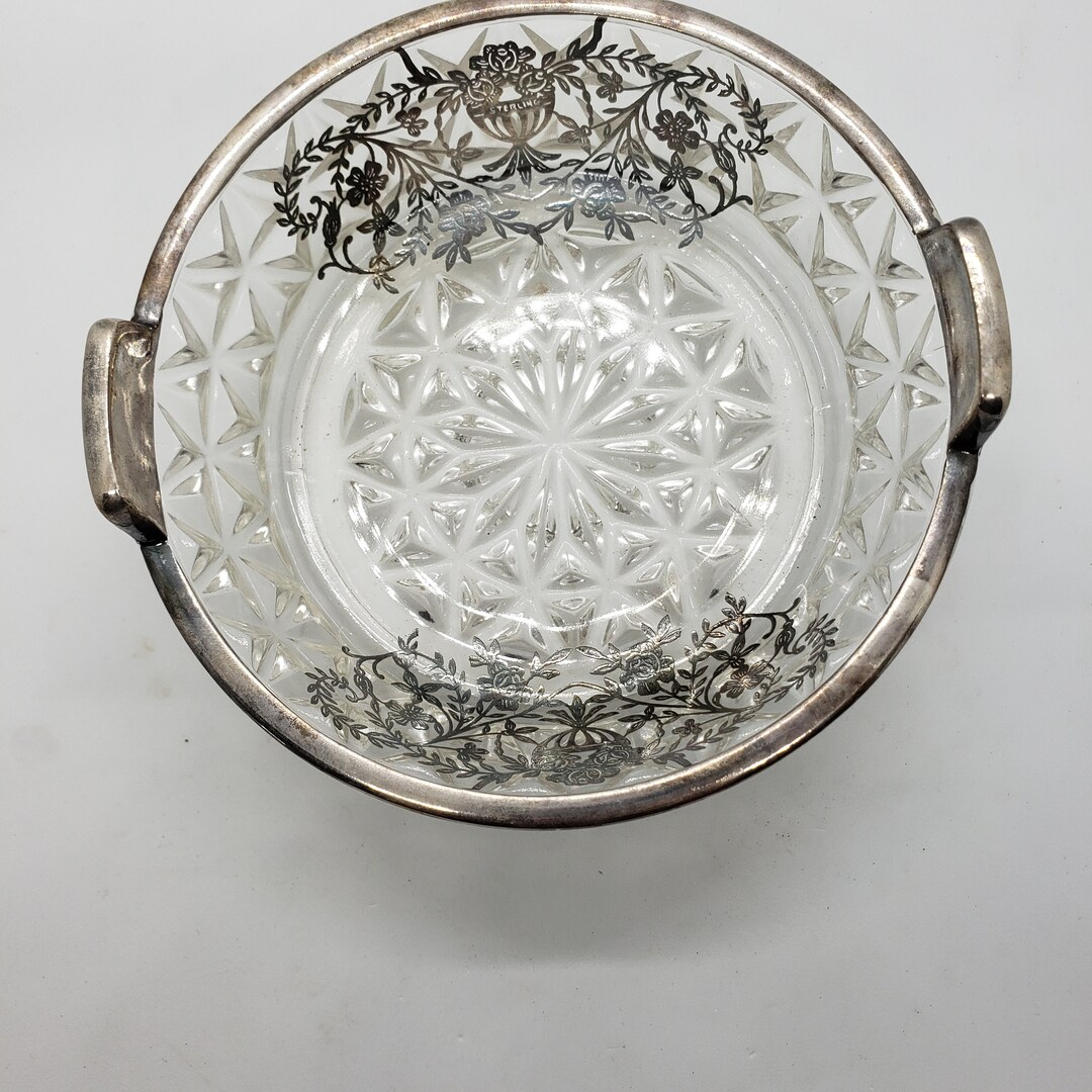 Vintage Silver Plated Design Glass Trinket Dish - Etsy