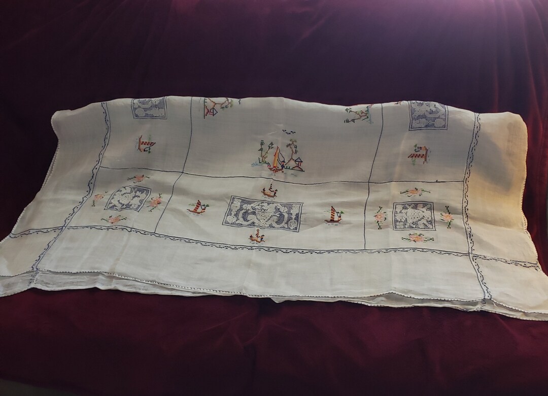 Vintage Rectangular Cross Stitch Tablecloth - Etsy