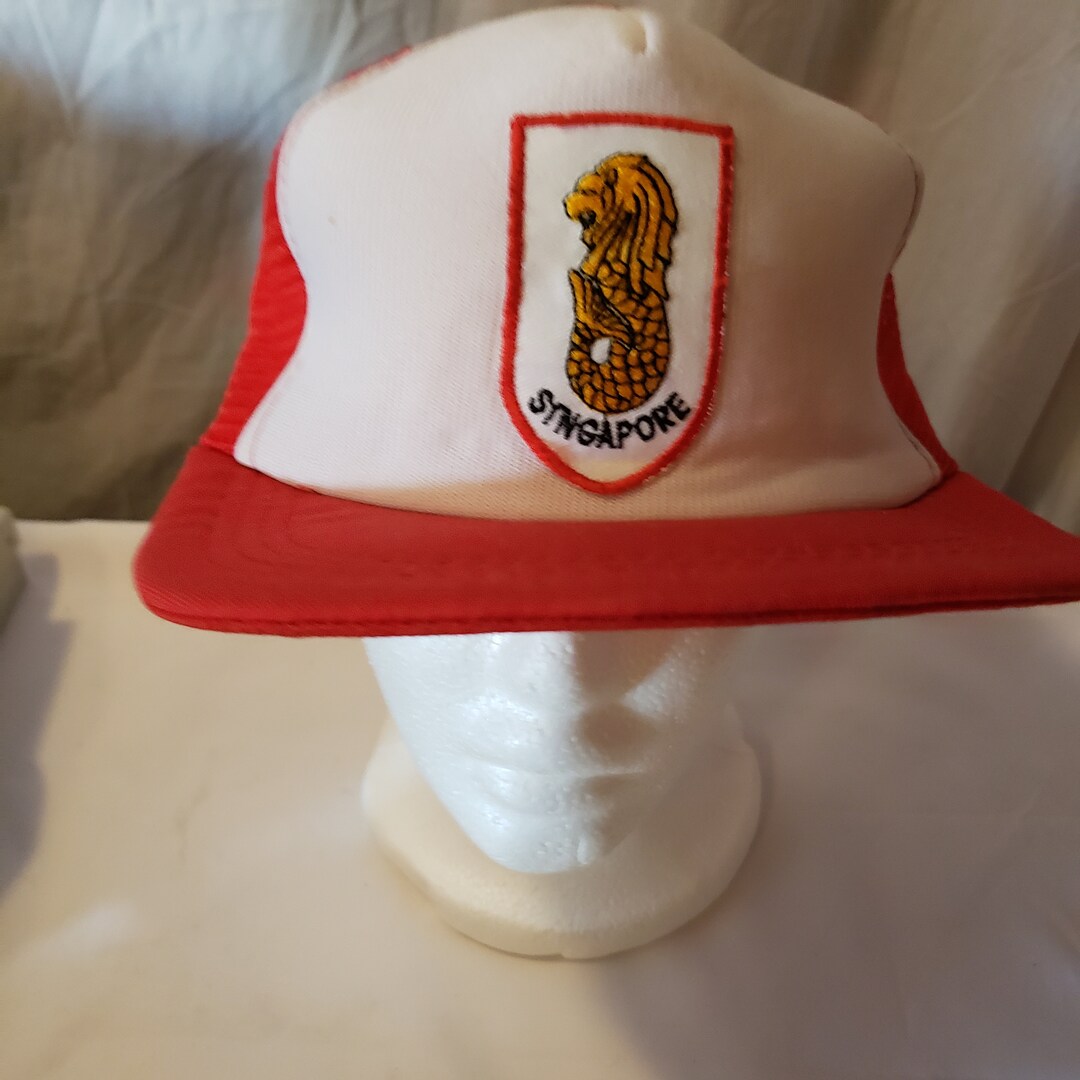 Vintage Men's Red Mesh Sides Trucker Hat. Singapore Patch on Front ...