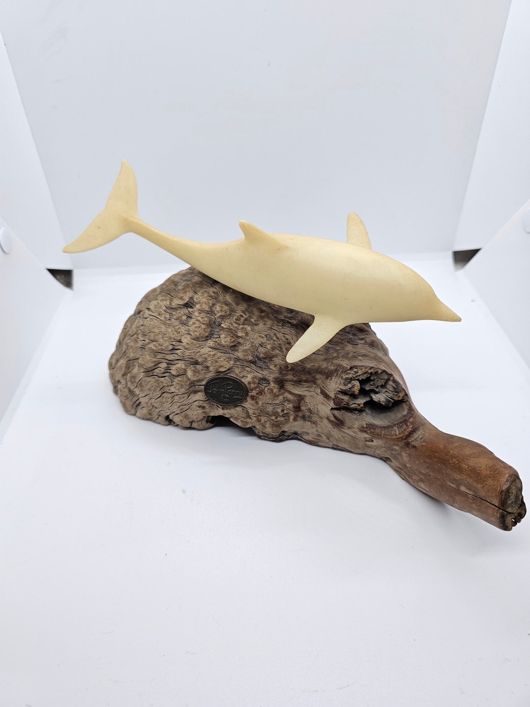 Vintage John Perry Burl Wood Stand With Dolphin. Signed. Excellent ...