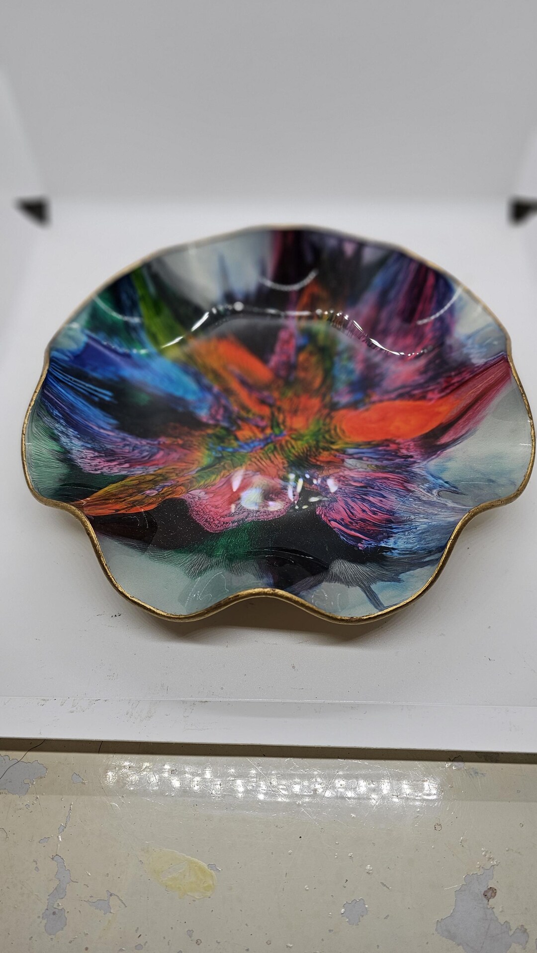 Vintage Seetusee Mayfair Art Glass. Ruffled Edge. Abstract. 10" Vibrant ...