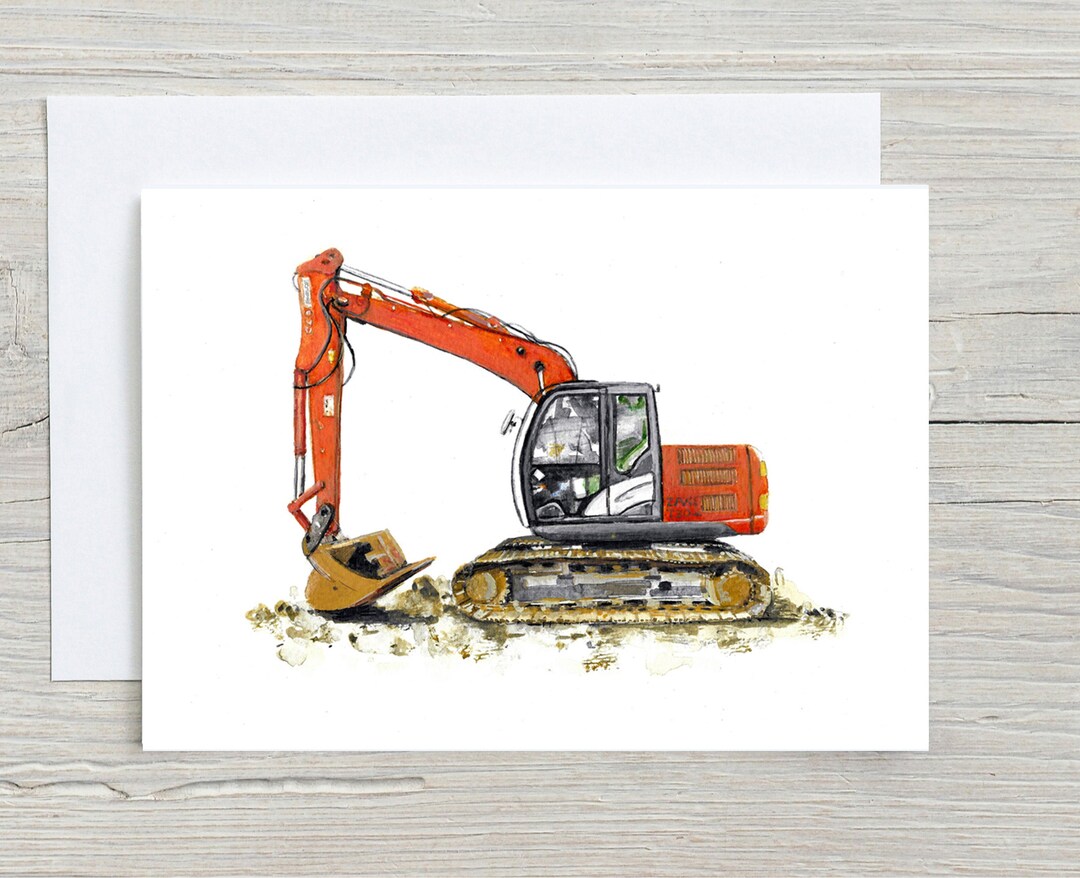 Digger Card, Excavator, Orange Digger Card, Children's Card, Kid's ...