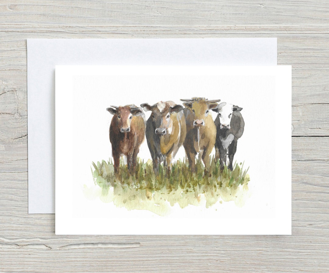 Cow Card, Cows Birthday Card, Original Watercolour Cow Painting - Etsy
