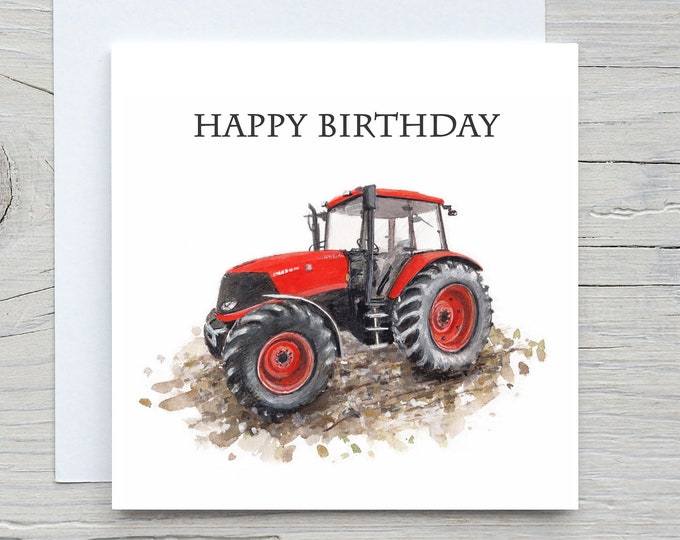 Red Tractor Card, Birthday Card With Red Tractor Painting, Farm ...
