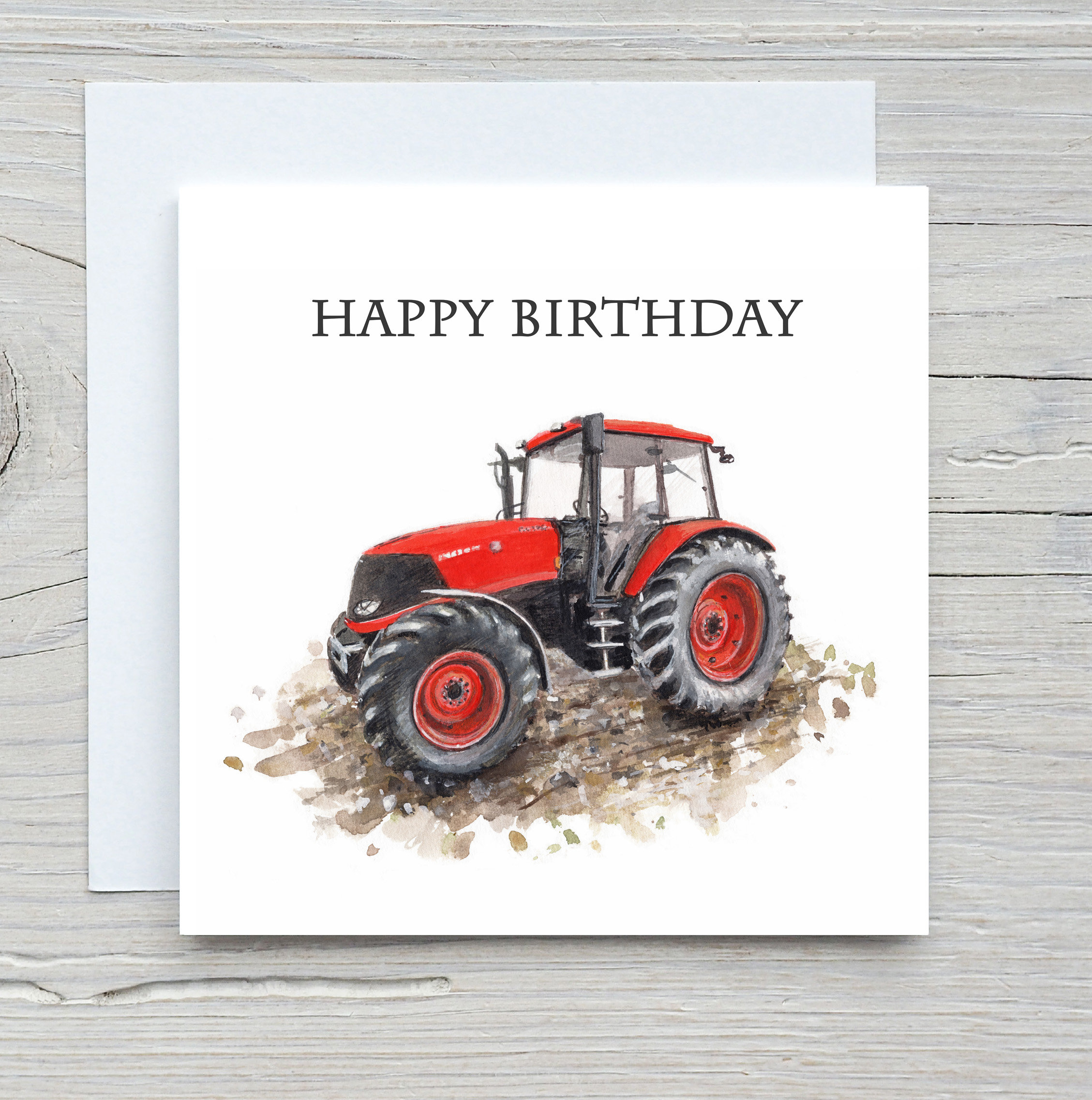 Red Tractor Card, Birthday Card With Red Tractor Painting, Farm ...