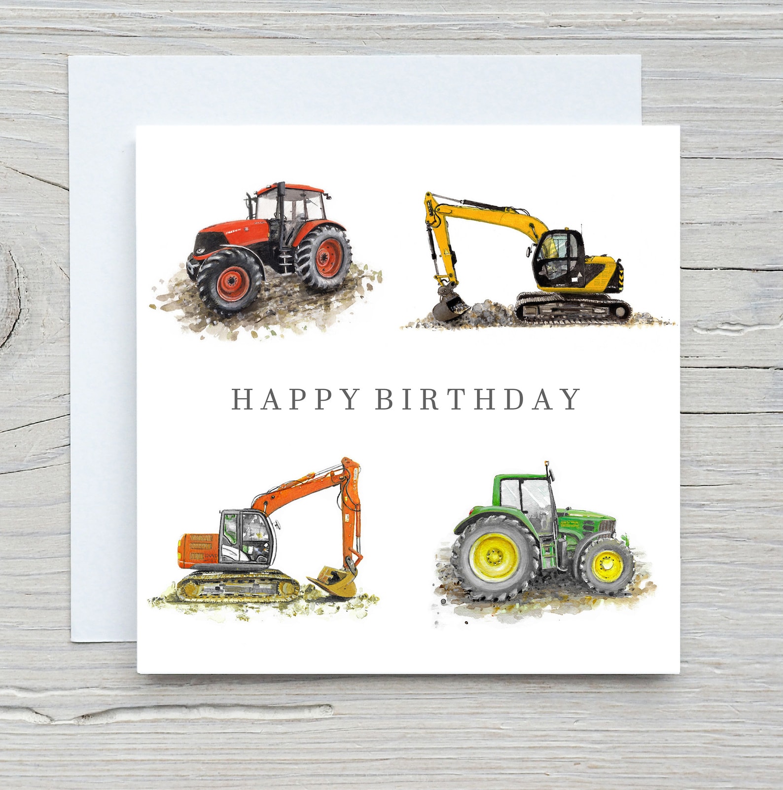 Tractors and Diggers Birthday Card, Happy Birthday Card, Farm Machinery ...