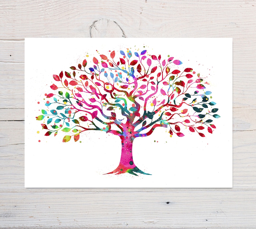 Tree Art Print, Colourful Tree Art Print, Housewarming Gift, Tree ...