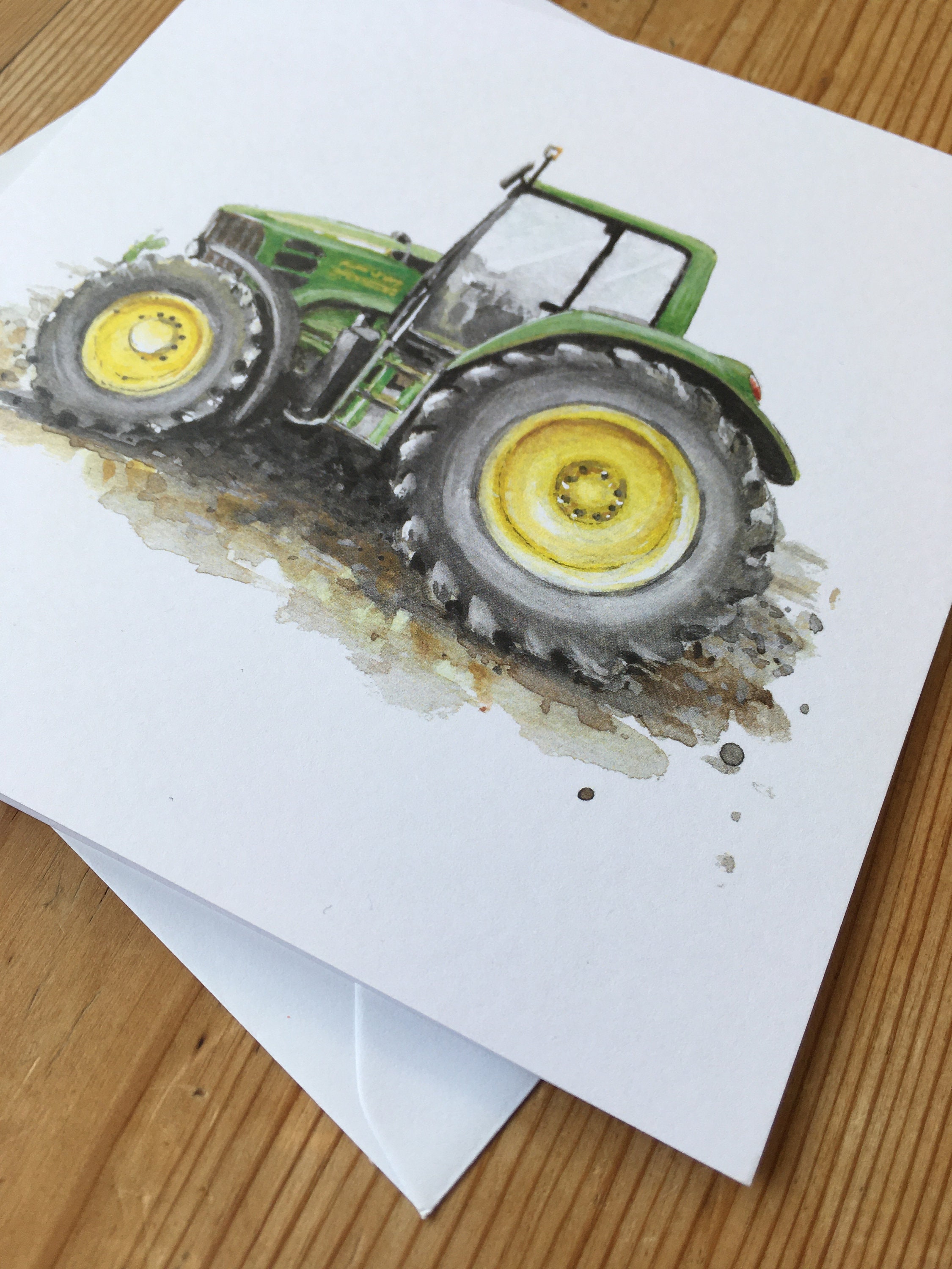Tractor Greeting Card, Green Tractor Printed Card, Green Tractor ...