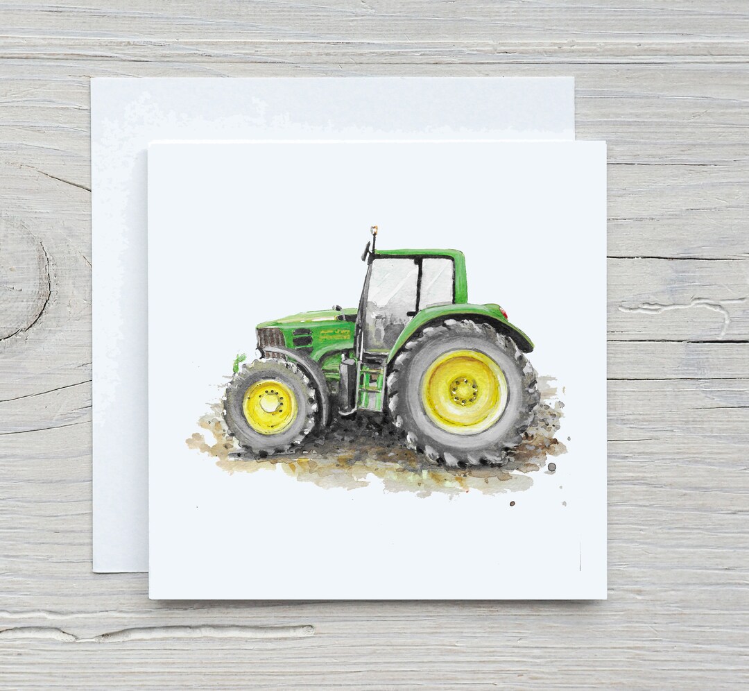 Tractor Greeting Card, Green Tractor Printed Card, Green Tractor ...