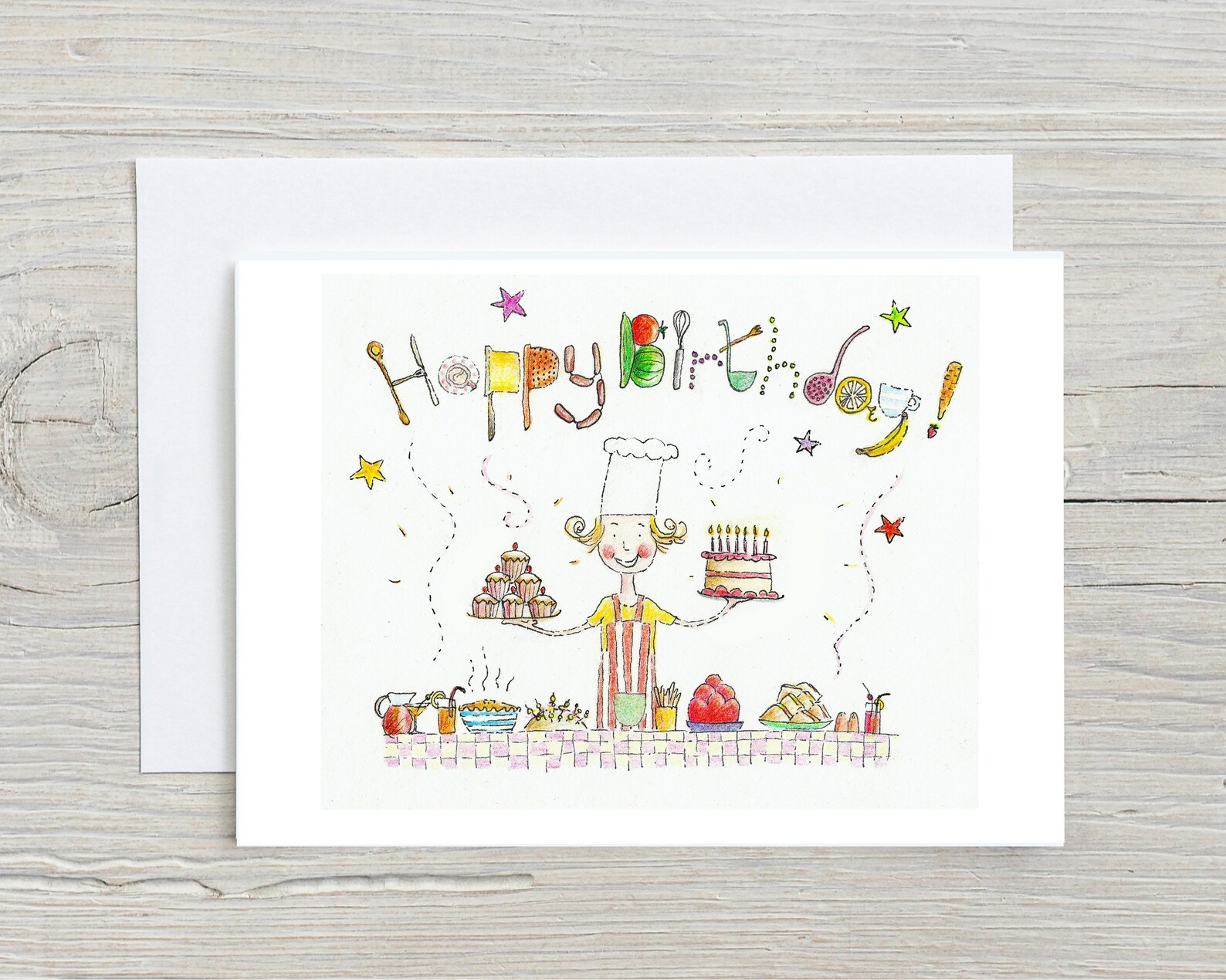 Cooking Birthday Card, Happy Birthday Card, Food Birthday Card, Baker's ...