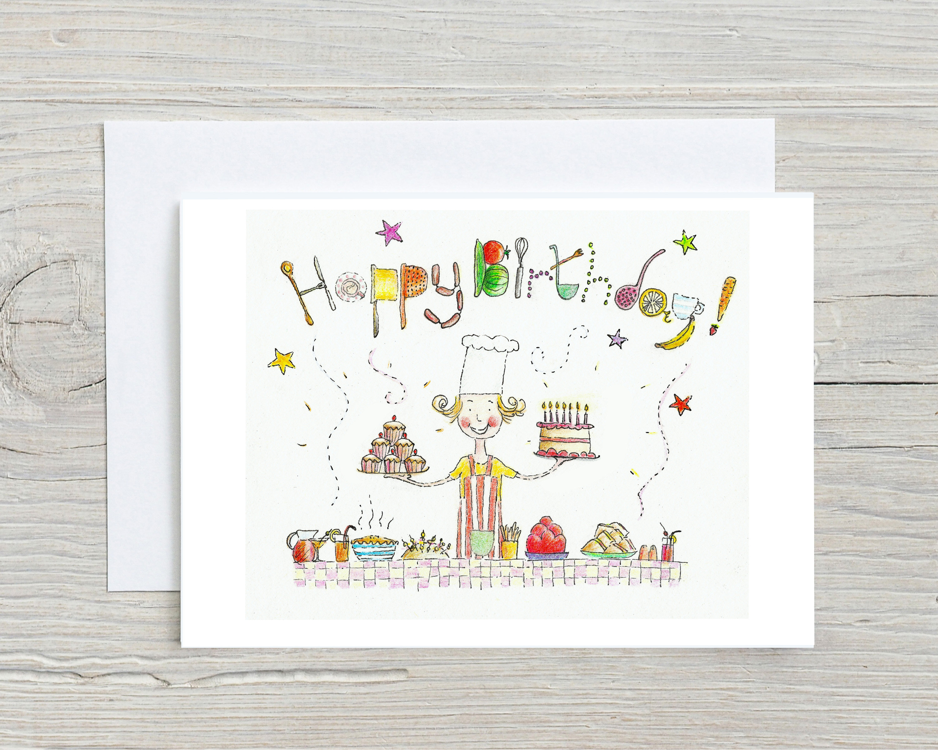 Cooking Birthday Card, Happy Birthday Card, Food Birthday Card, Baker's ...