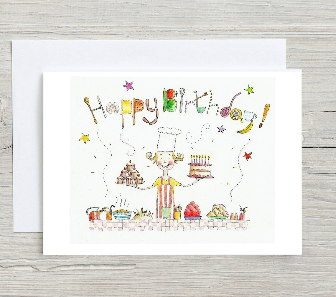 Cooking Birthday Card, Happy Birthday Card, Food Birthday Card, Baker's ...