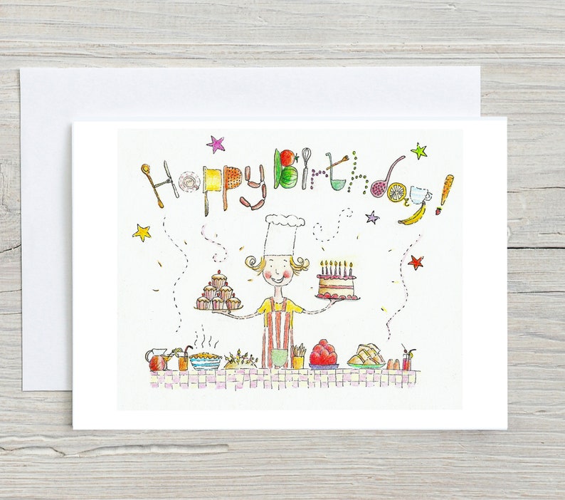 Cooking Birthday Card, Happy Birthday Card, Food Birthday Card, Baker's ...