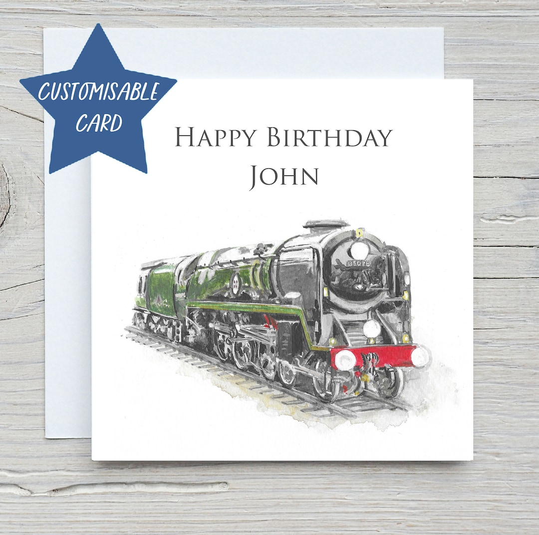 Old Green Train Personalisable Card, Custom Birthday Card, Train Cards ...