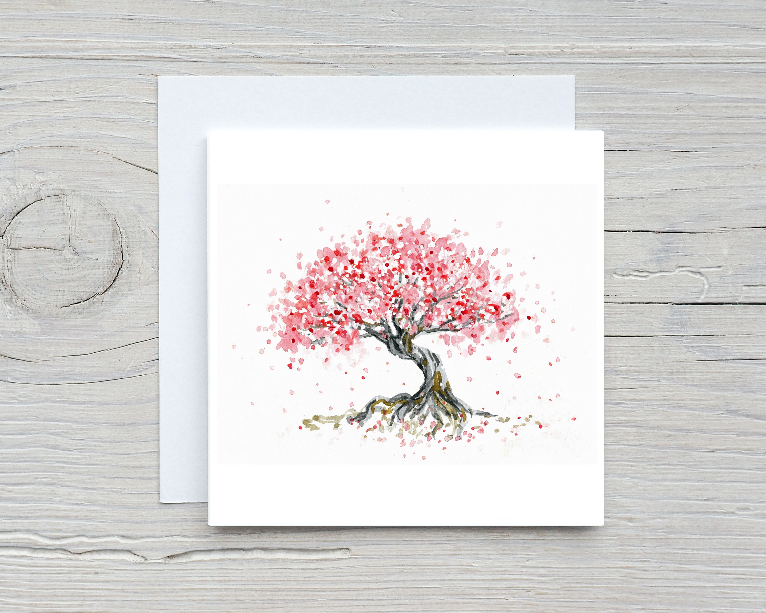 Cherry Blossom Tree Card, Cherry Blossom Painting, Cherry Blossom Tree ...