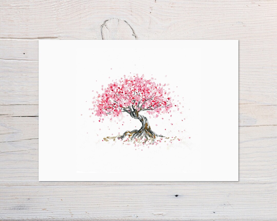 Cherry Blossom Tree Print, Tree Watercolour Painting, Pink Tree, Tree ...
